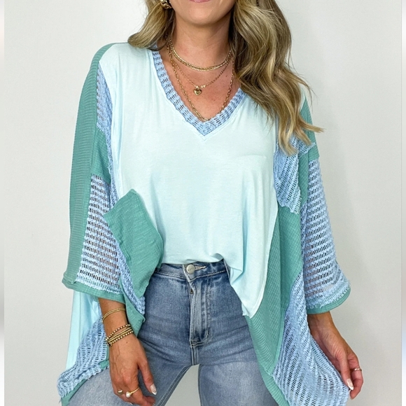 POL | Tops | Pol Patchwork Dreamcatcher Dolman Tunic Top Light Blue And ...